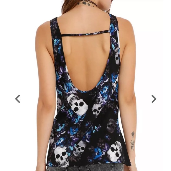 Hot Topic | Tops | Hot Topic Small Rayon Scull Top Blue Purple Floral ...